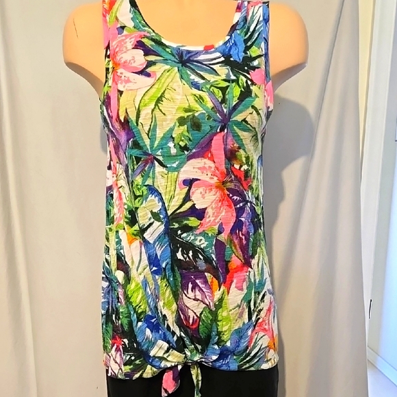Cupid | Tops | Cupid Bold Tropical Floral Print Tie Front Tank Top ...